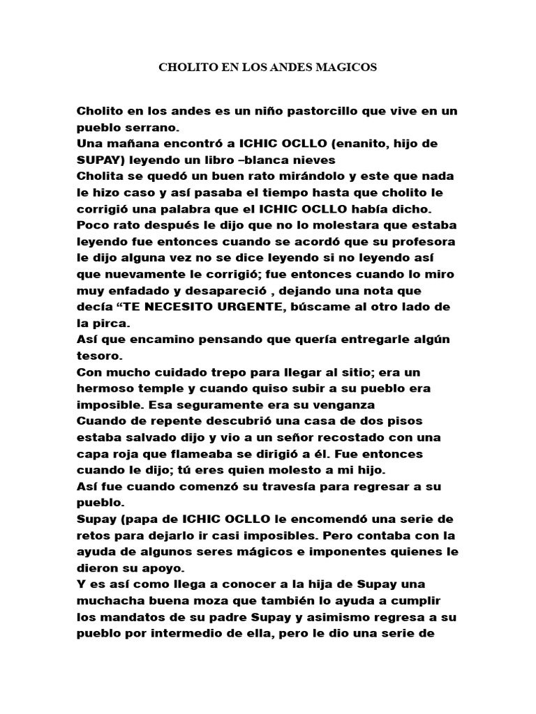 Cholito y su travesía mágica | PDF