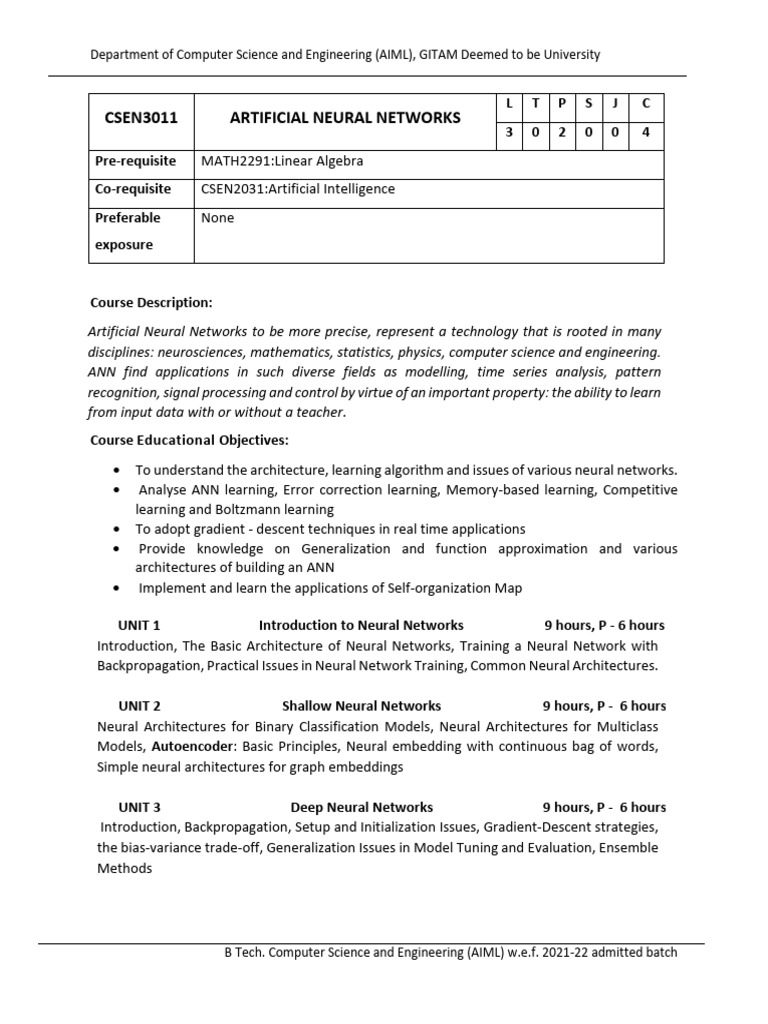 Csen3011 Ann | PDF | Artificial Neural Network | Deep Learning