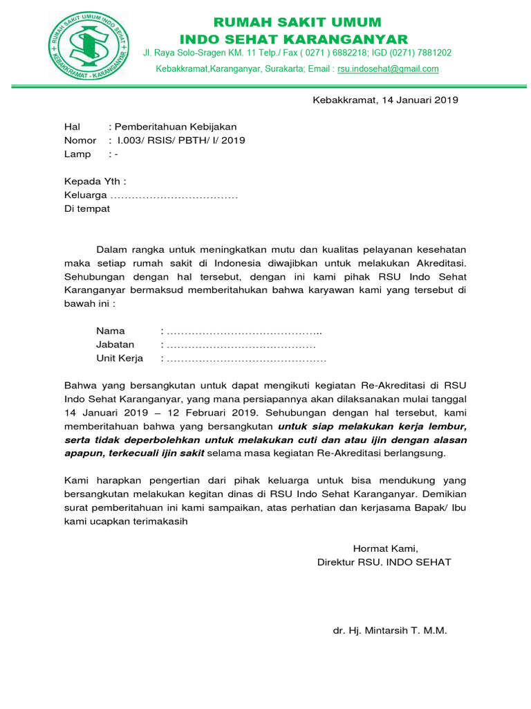 Surat Pemberitahuan Siap Lembur | PDF