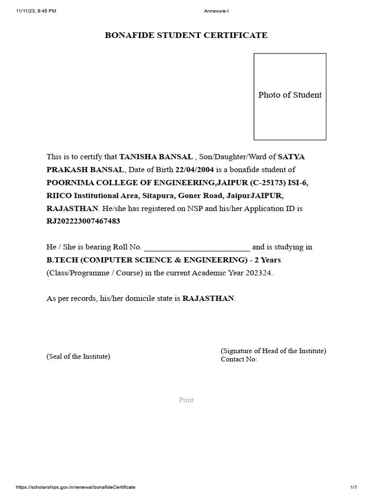 Bonafide Certificate | PDF