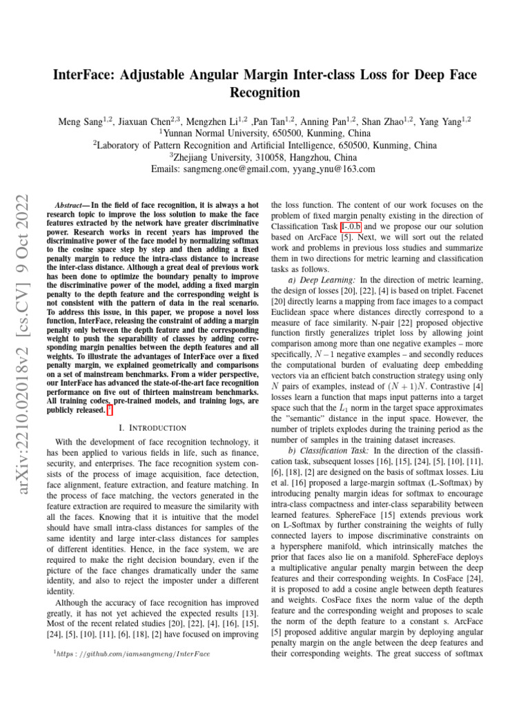 Interface: Adjustable Angular Margin Inter-Class Loss For Deep Face Recognition | Download Free ...