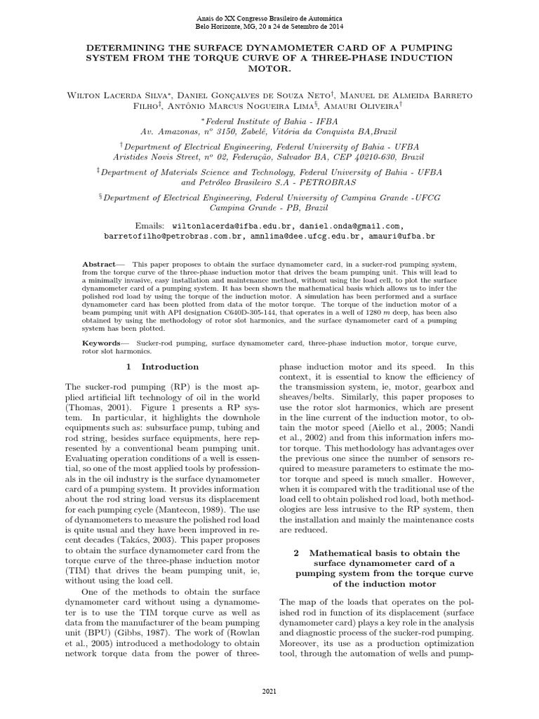 Determining The Surface Dynamometer Card | PDF | Electric Motor | Electrical Engineering
