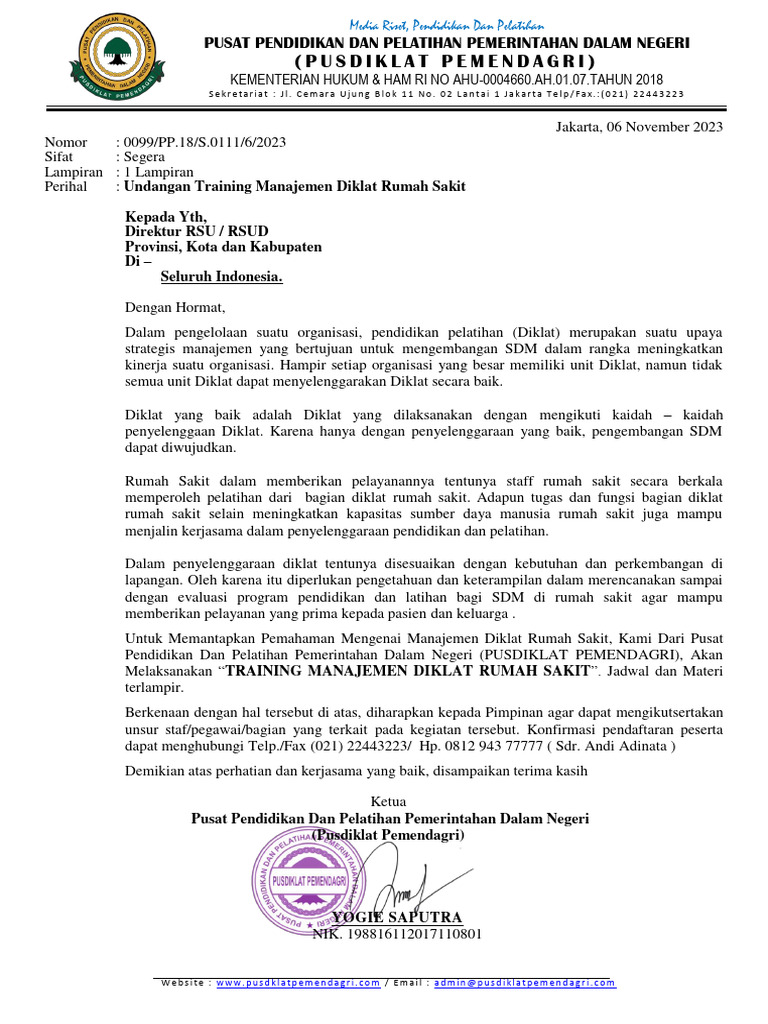 9 017 Lampiran 1 TRAINING MANAJEMEN DIKLAT RUMAH SAKIT | PDF | Karier & Perkembangan