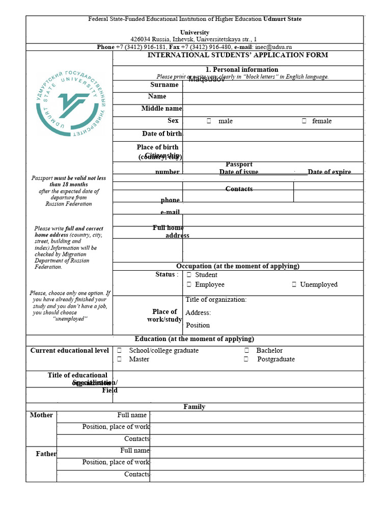 Application Form Eng | PDF | Academic Degree | Postgraduate Education
