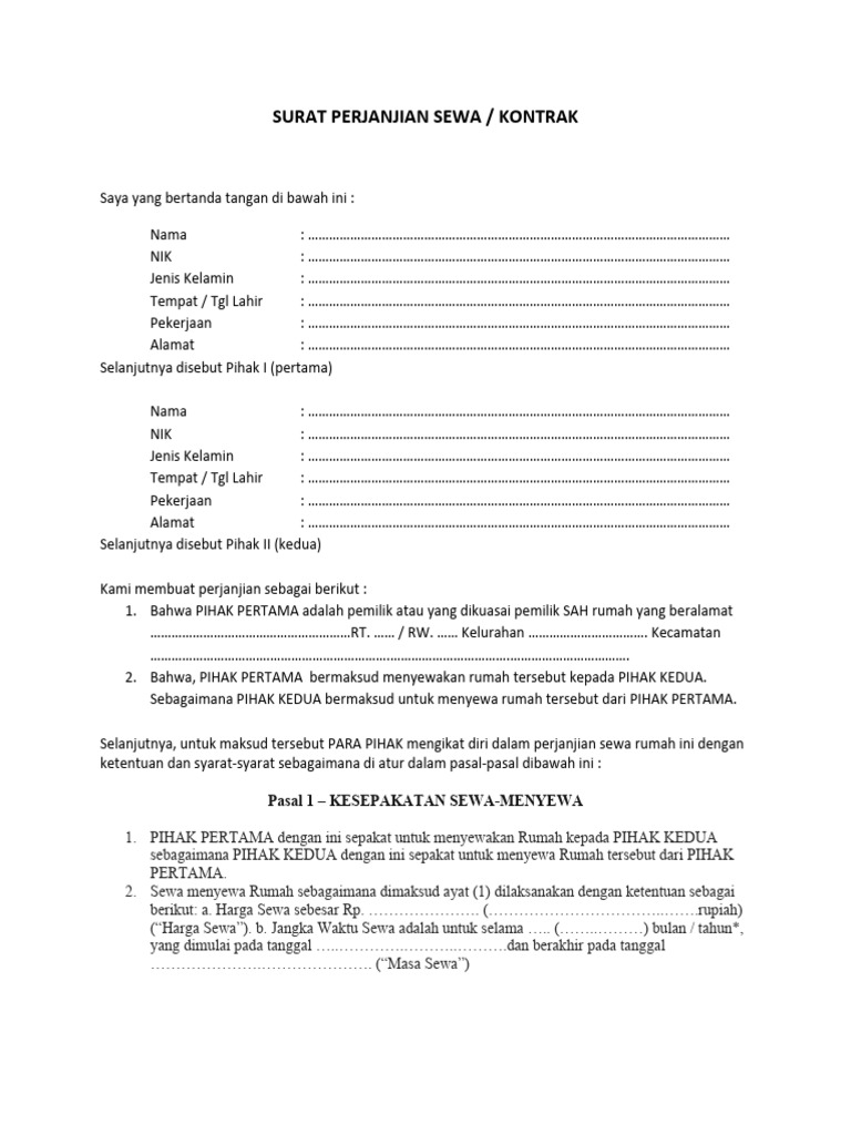 Surat Perjanjian Sewa | PDF