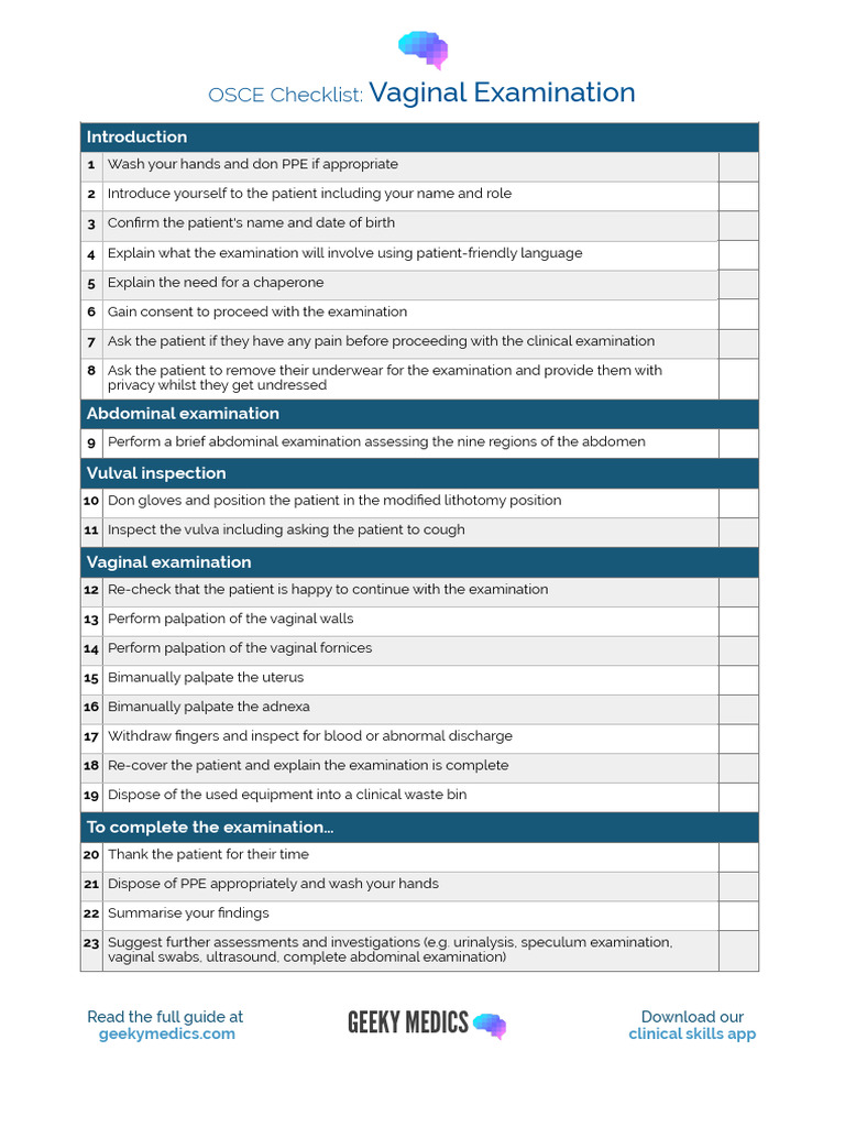 OSCE Checklist Vaginal Examination 2 | PDF OSCE Checklist Vaginal Examination 2 | PDF