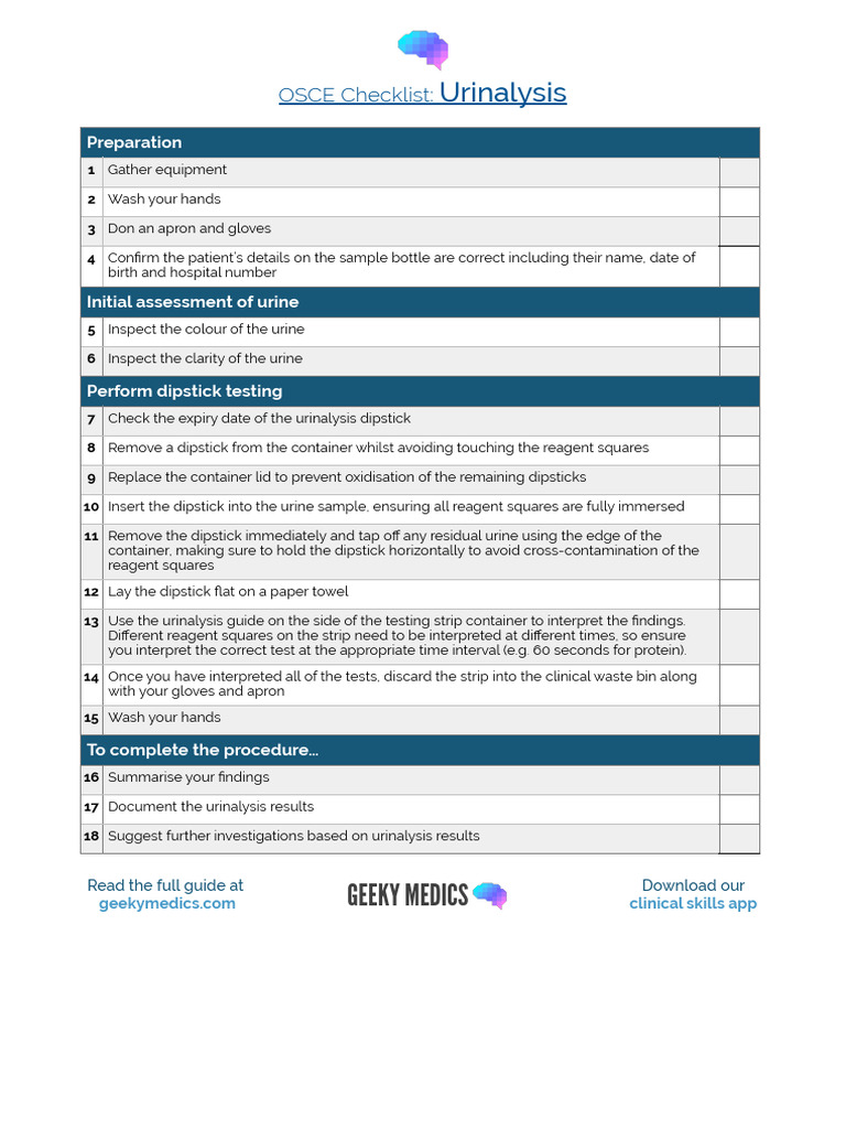 OSCE Checklist Urinalysis | PDF OSCE Checklist Urinalysis | PDF