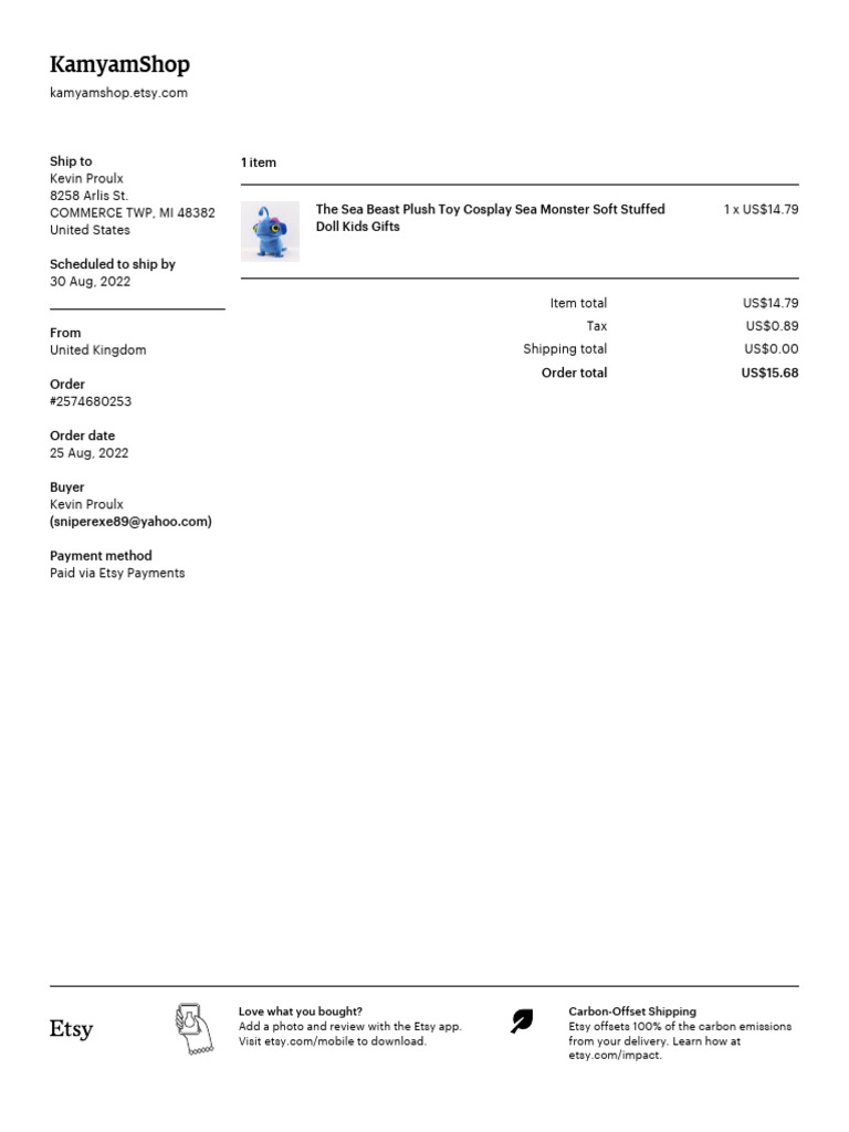 Etsy Order Invoice | PDF