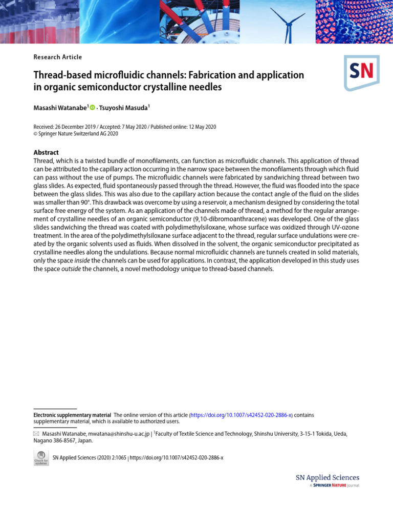 Thread Based Microfluidic Channels: Fabrication and Application in Organic Semiconductor ...