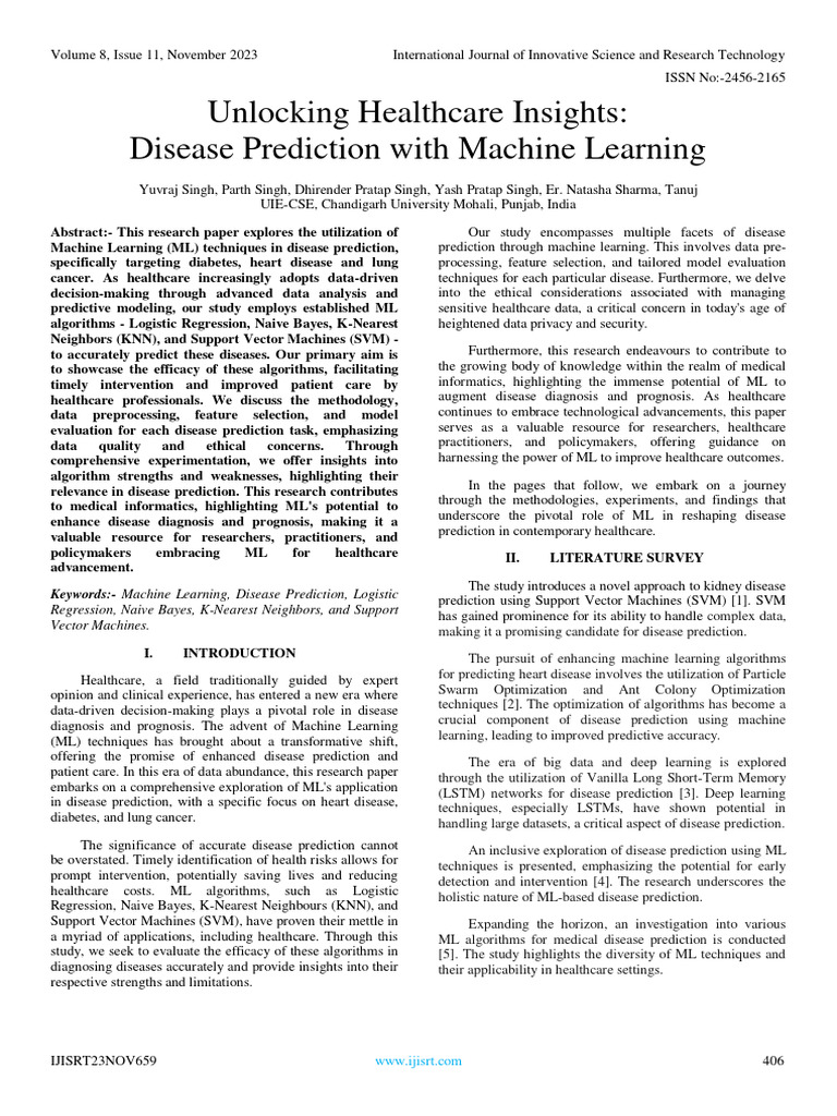 Unlocking Healthcare Insights: Disease Prediction with Machine Learning | PDF | Sensitivity And ...