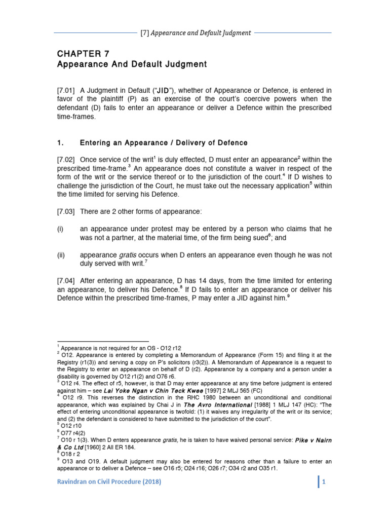 (Chap 7) Appearance and Default Judgment | PDF | Judgment (Law ...
