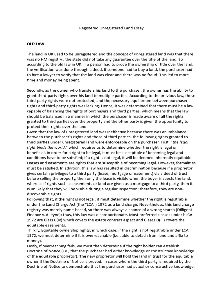 Registered Unregistered Land Essay | PDF | Private Law | Civil Law ...