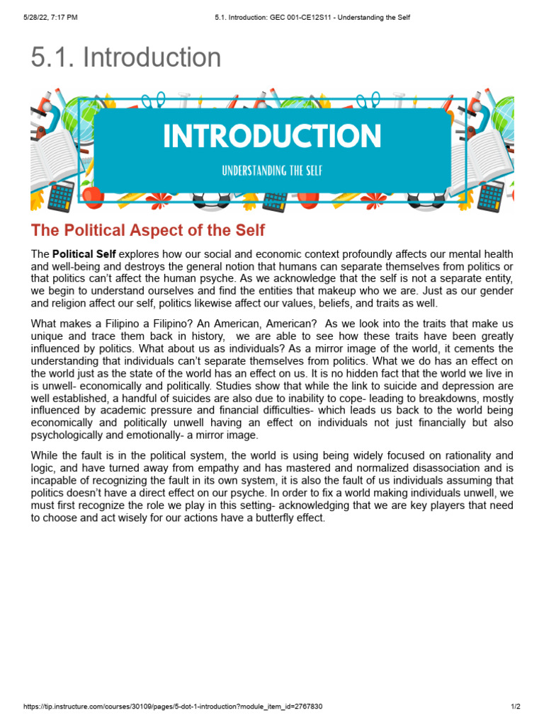 5.1. Introduction - GEC 001-CE12S11 - Understanding The Self | PDF | Self | Mental Disorder