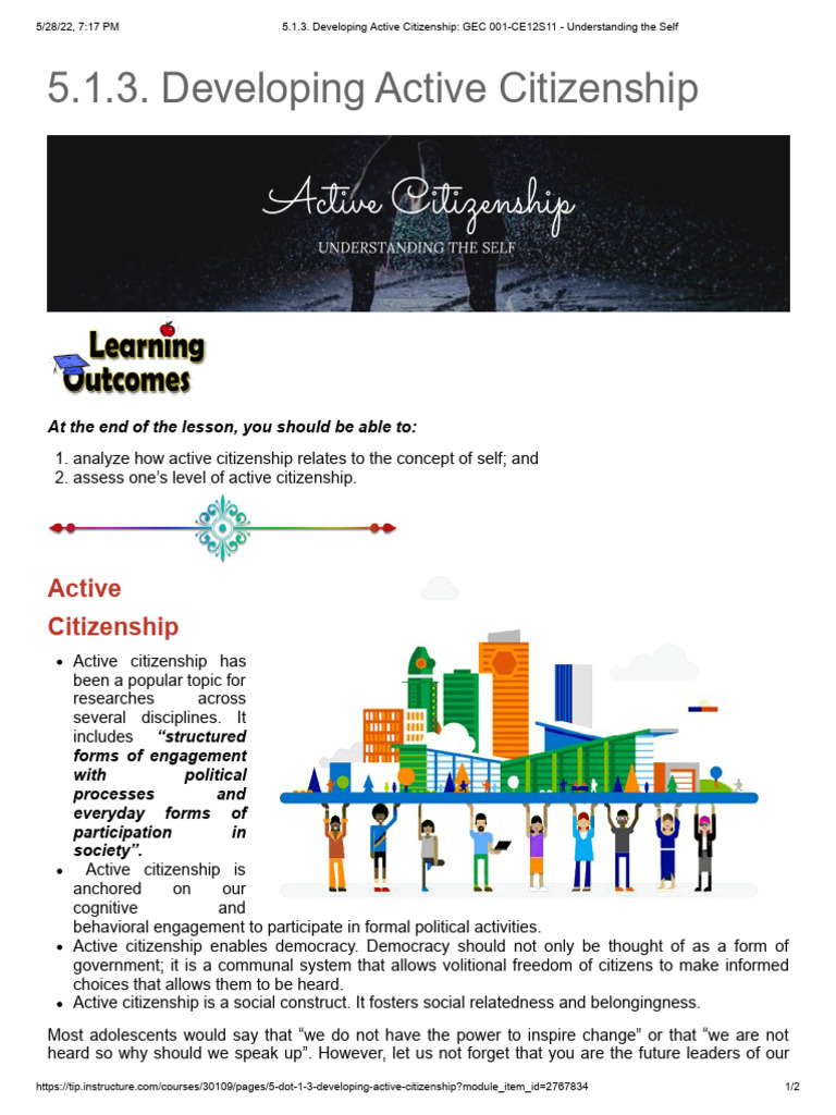 5.1.3. Developing Active Citizenship - GEC 001-CE12S11 - Understanding The Self | PDF ...