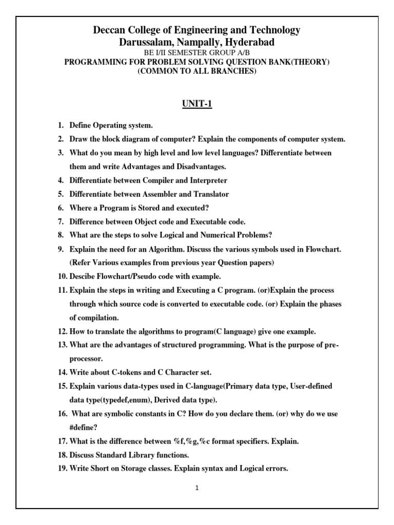 PPS THEORY QUESTION BANK | PDF | Computer Program | Programming