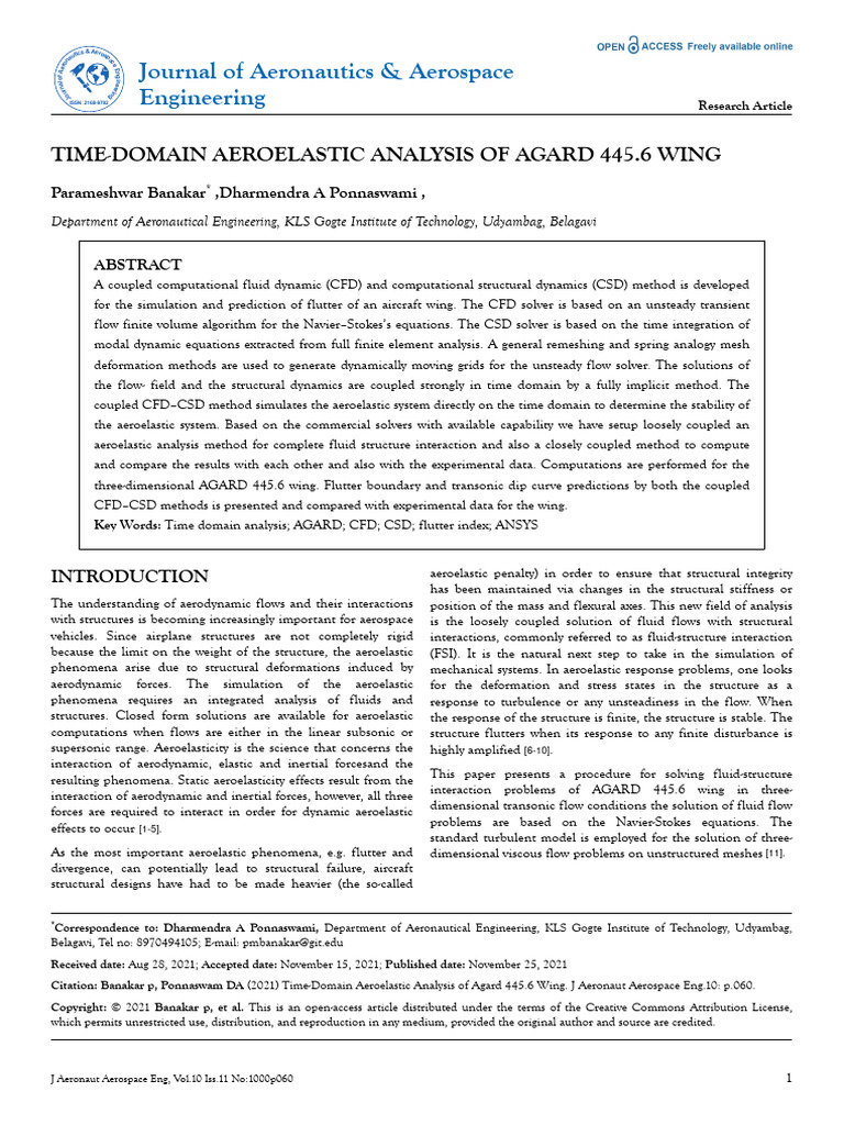 Timedomain Aeroelastic Analysis of Agard 4456 Wing | PDF | Fluid Dynamics | Aerodynamics