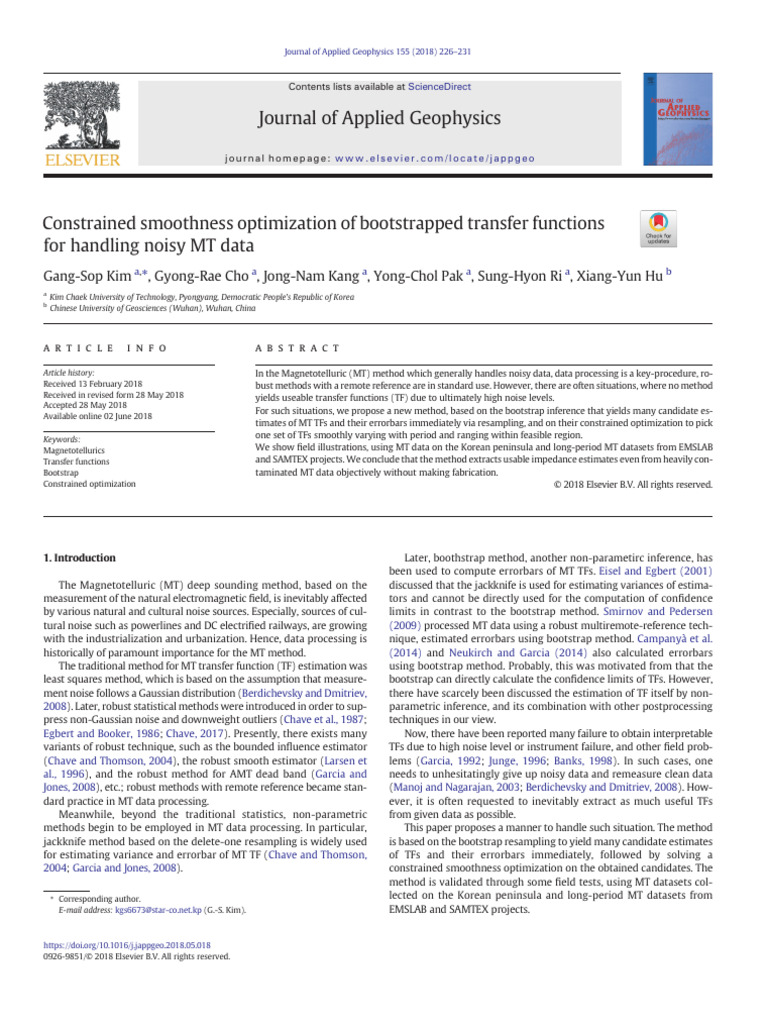 Constrained Smoothness Optimization of Bootstrapped Transfer Functions For Handling Noisy MT ...
