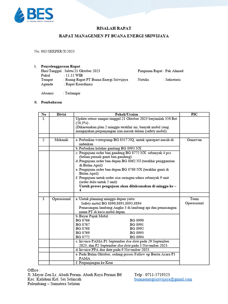 Notulen Rapat 211023 | PDF