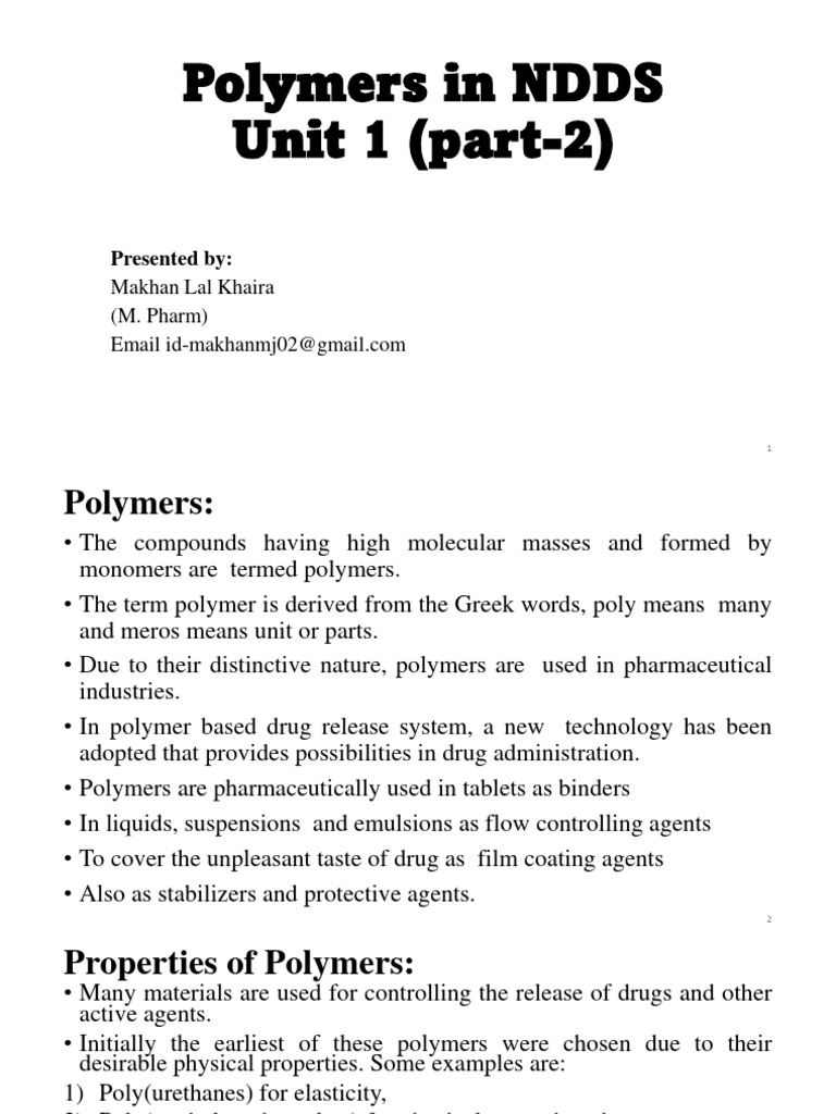 Polymers in NDDS | PDF | Polymers | Tablet (Pharmacy)