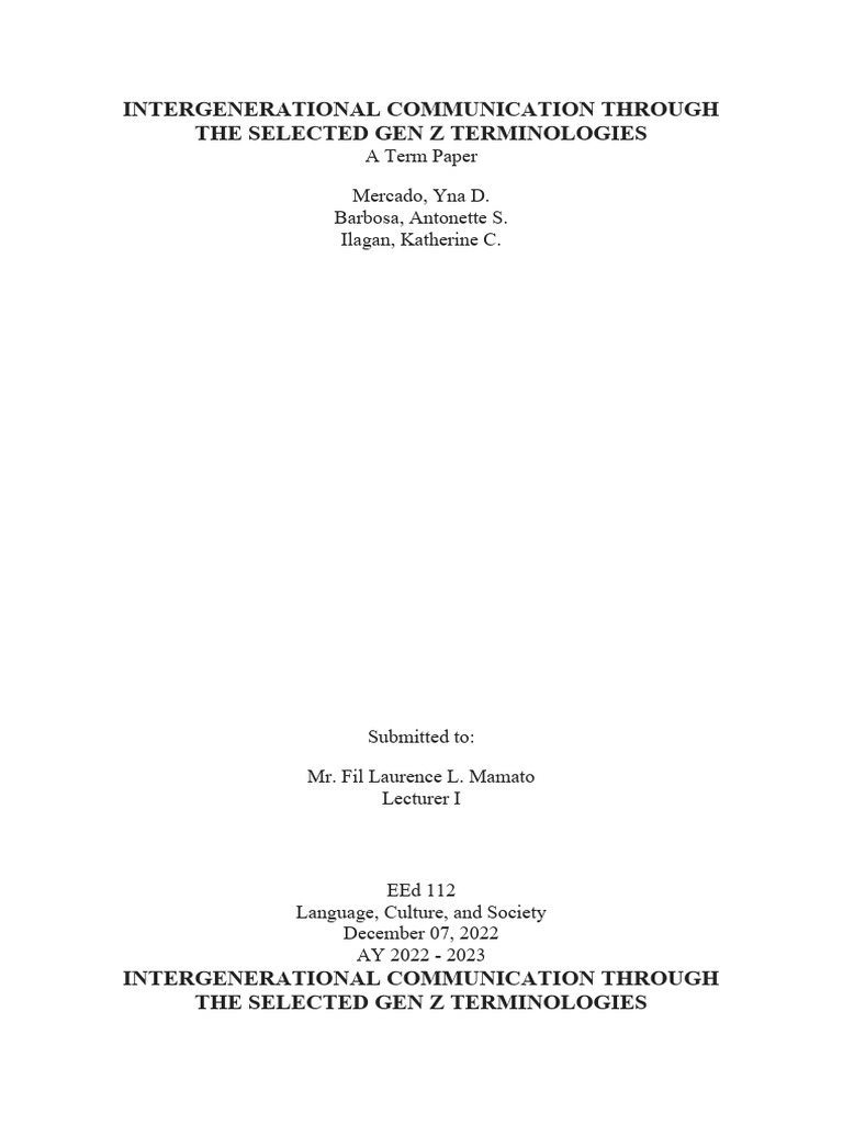 Intergenerational Communication Through The Selected Gen Z ...