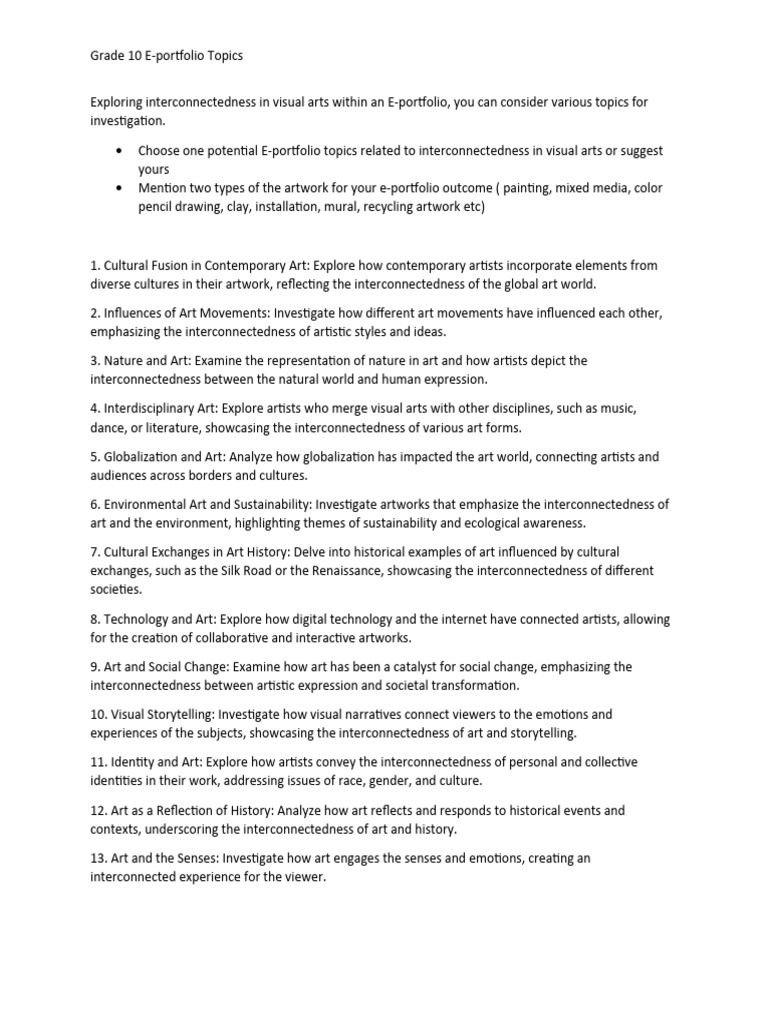 Grade 10 E-Portfolio Topics | Download Free PDF | The Arts | Storytelling