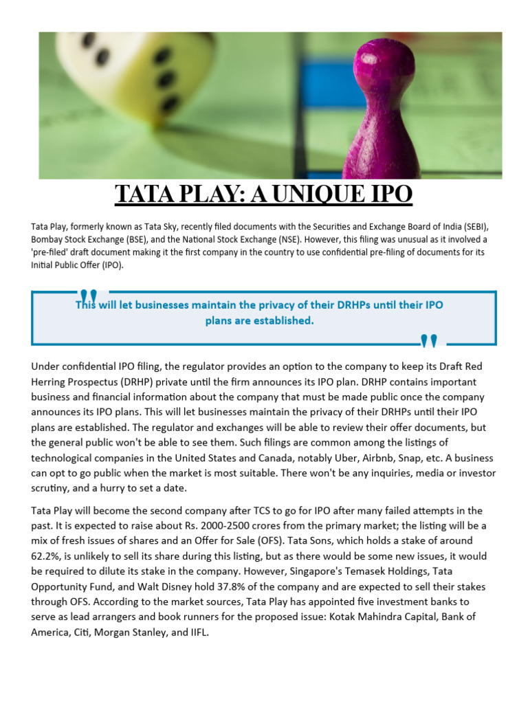 Tata Play (A Unique IPO) | PDF | Initial Public Offering | Investing