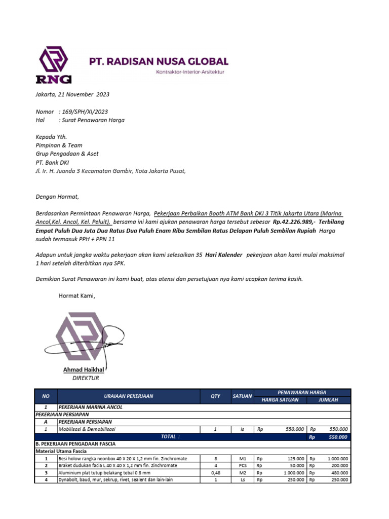 SPH Perbaikan Booth ATM Bank DKI 3 Titik Jakarta Utara (Marina Ancol, Kel. Ancol, Kel. Peluit) | PDF