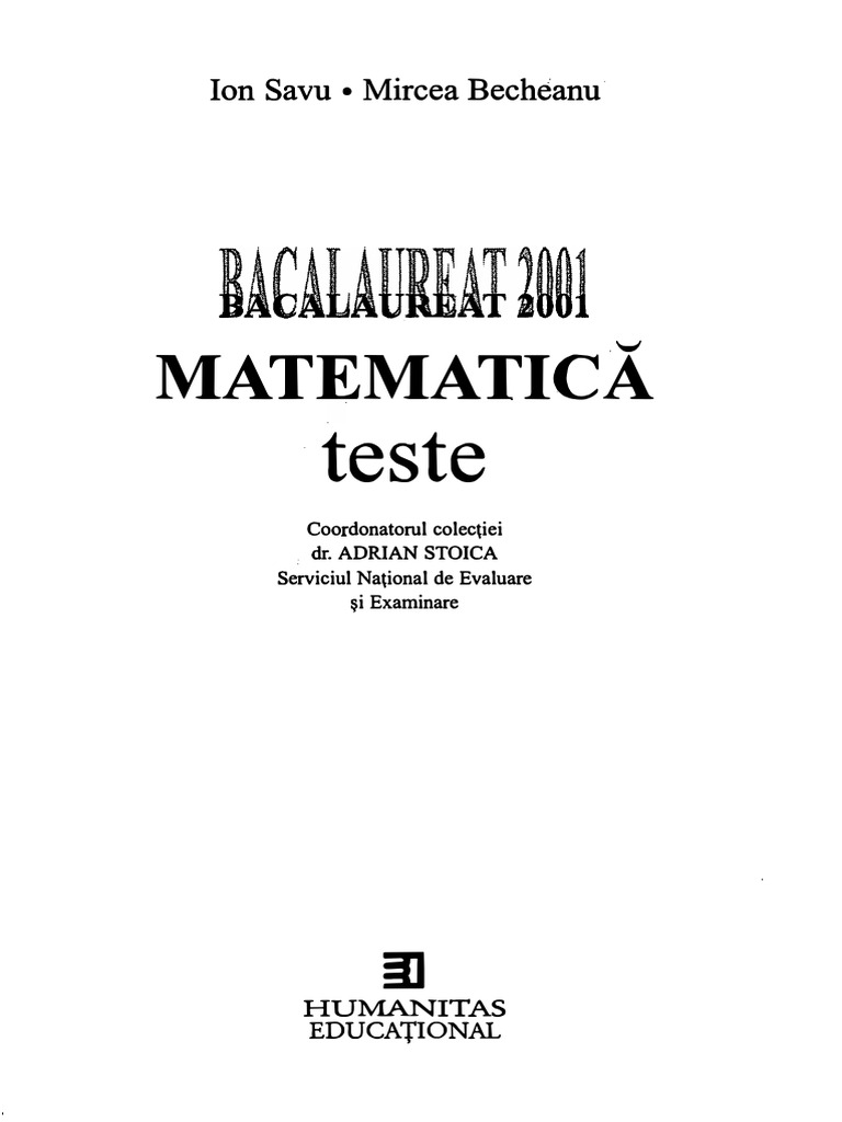 Teste BAC 2001 - I. Savu, M. Becheanu (2001) | PDF