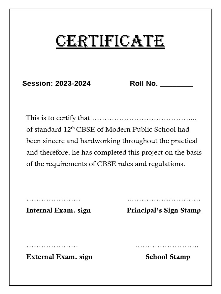 Certificate Project Class 12th Pdf