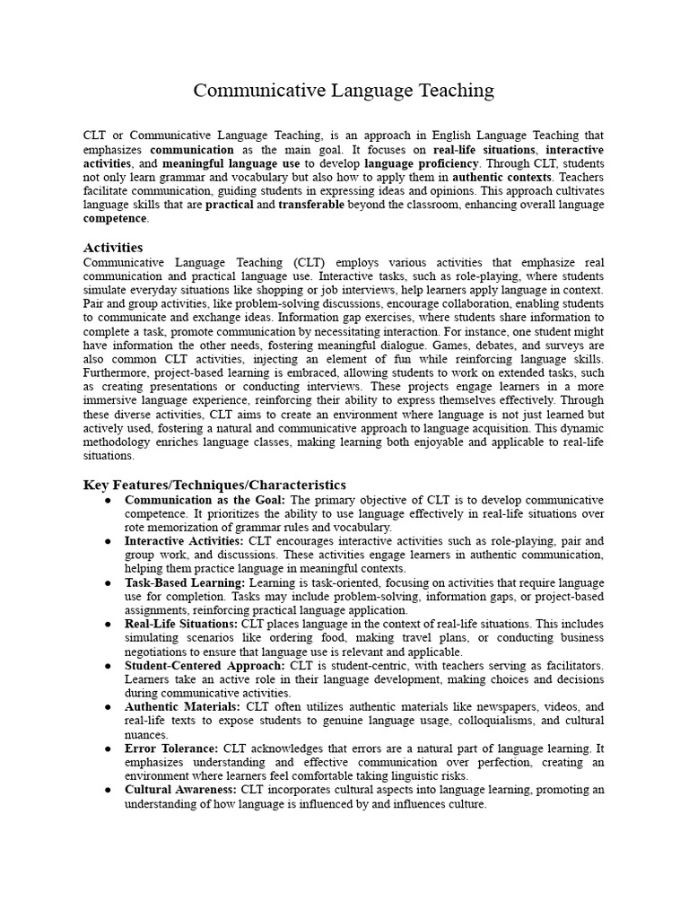 Communicative Language Teaching | PDF | Learning | Language Education