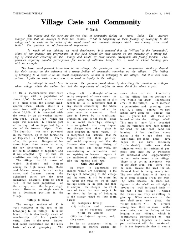 Village Caste and Community | PDF | South Asia