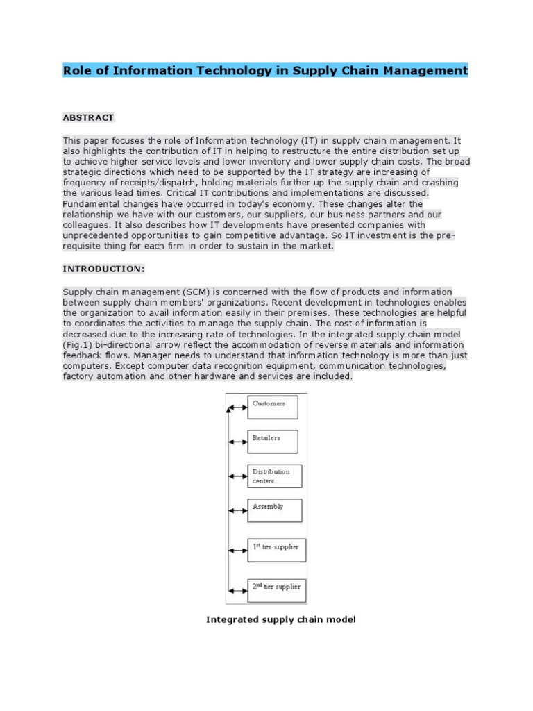 Role of Information Technology in Supply Chain Management | PDF ...