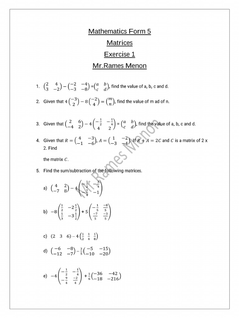 Matrix Exercise 1 Pdf 