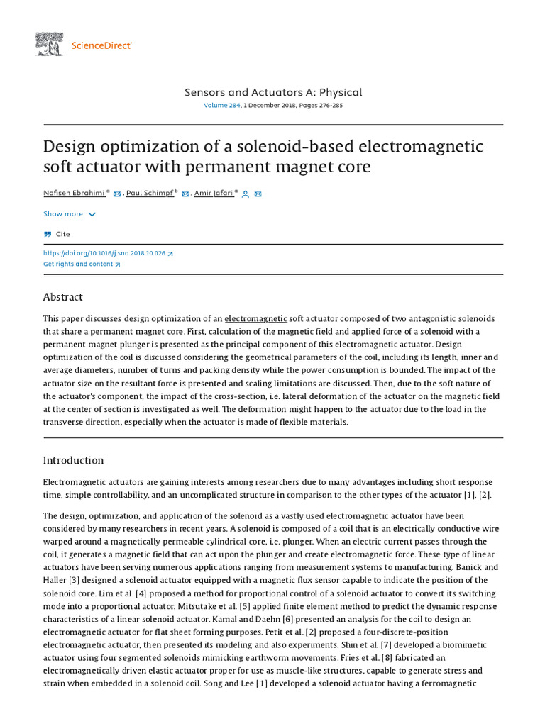 Design Optimization of A Solenoid-Based Electromagnetic Soft Actuator With Permanent Magnet Core ...