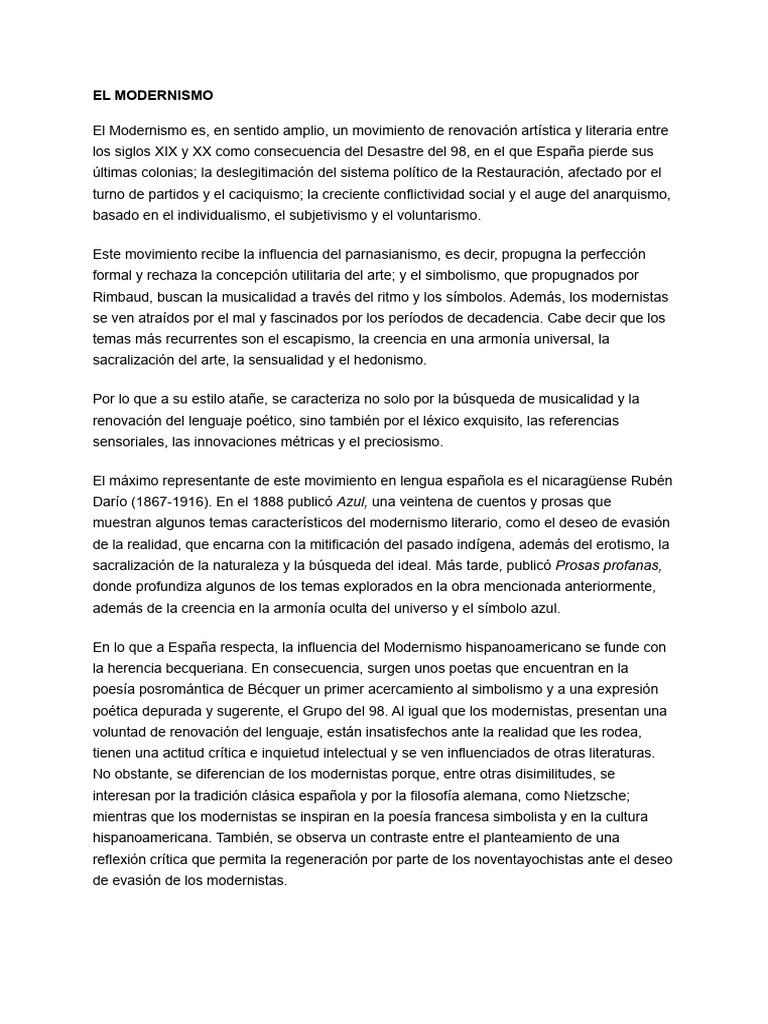 Len 1 Modernismo Y 98 Descargar Gratis Pdf Poesía Simbolismo Artes