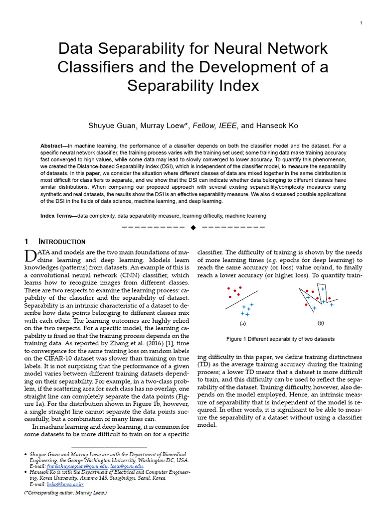 Data Separability For Neural Network Classifiers and The Development of A Separability Index ...