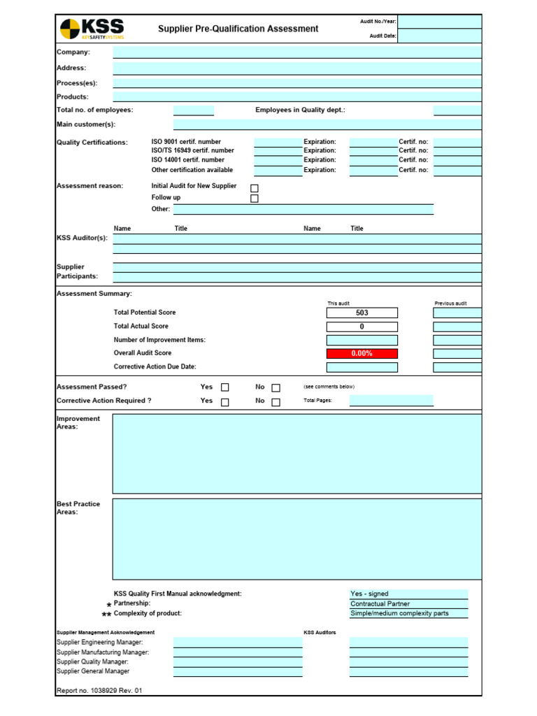 Supplier Pre Qualification Assessment | PDF | Audit | Internal Audit