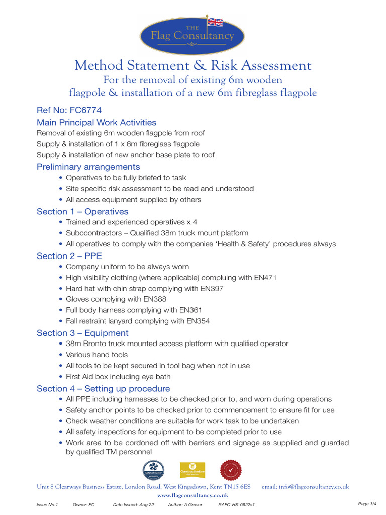 Method Statement Risk Assessment | PDF | Personal Protective Equipment ...