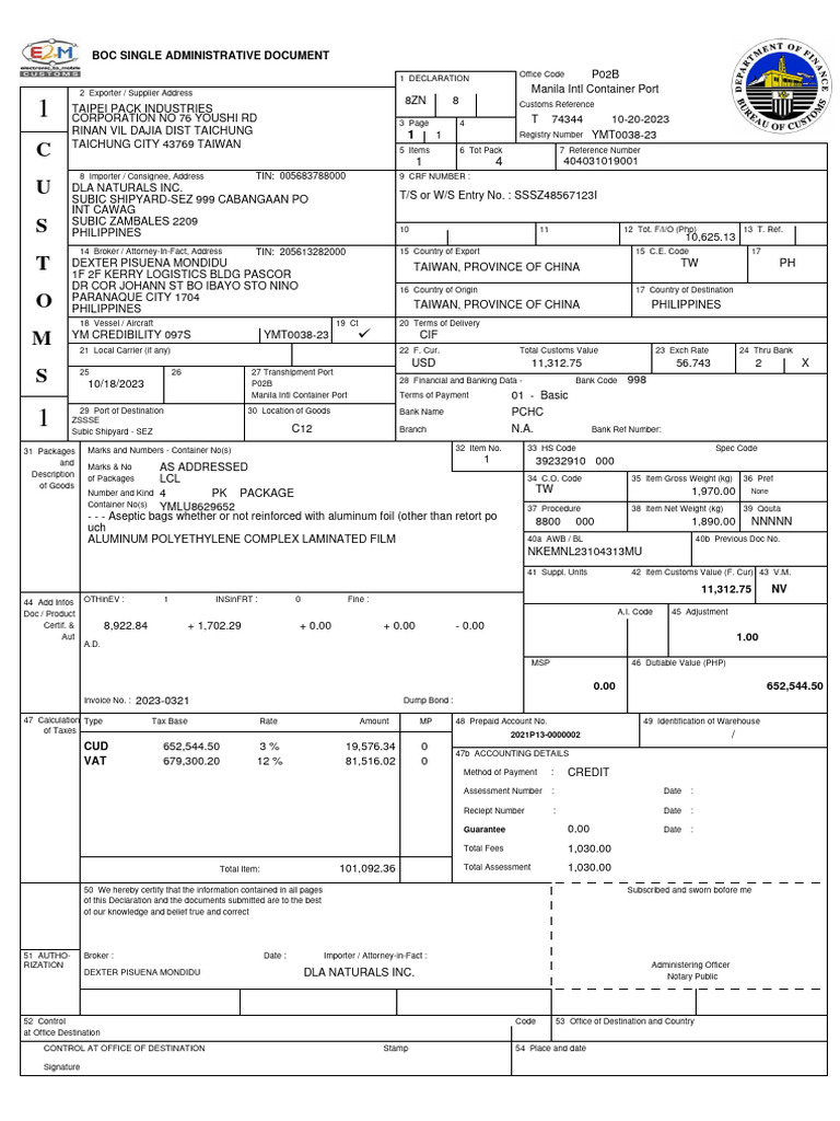 BOC Single Administrative Document | PDF | Value Added Tax | Taxes