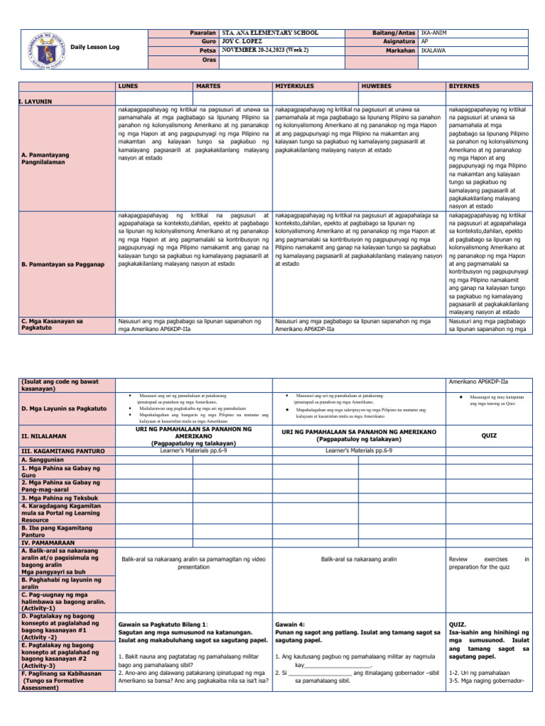 Gr.6 DLL AP Wk2 q2 | PDF