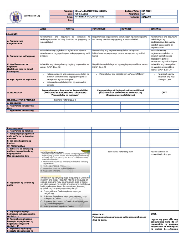 Gr.6 DLL Esp Wk2 q2 | PDF