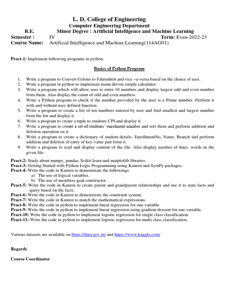 2022 23 AI ML Practical List | PDF | Python (Programming Language) | Artificial Intelligence