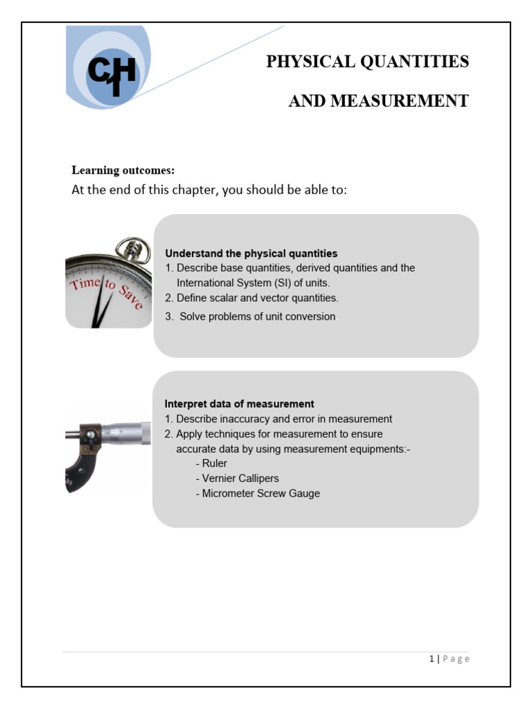 Chapter 1 - Physical Quantities and Measurement - Nov 2015.docx Updated | PDF | Measurement ...