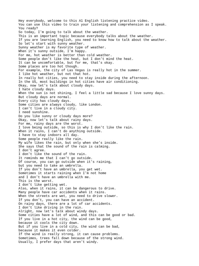 A1 English Listening Practice - Weather | Download Free PDF | Storms ...