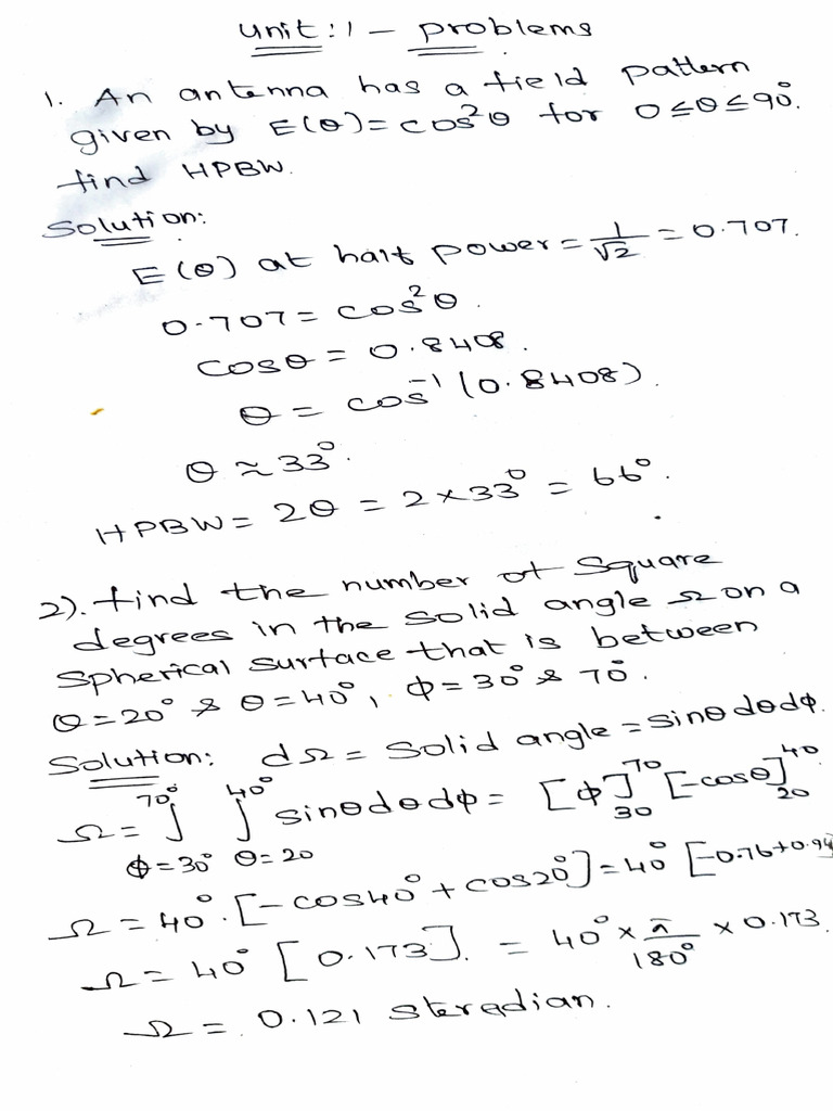 Unit 1 Problems - Antenna | PDF | Electromagnetism | Electrical Engineering