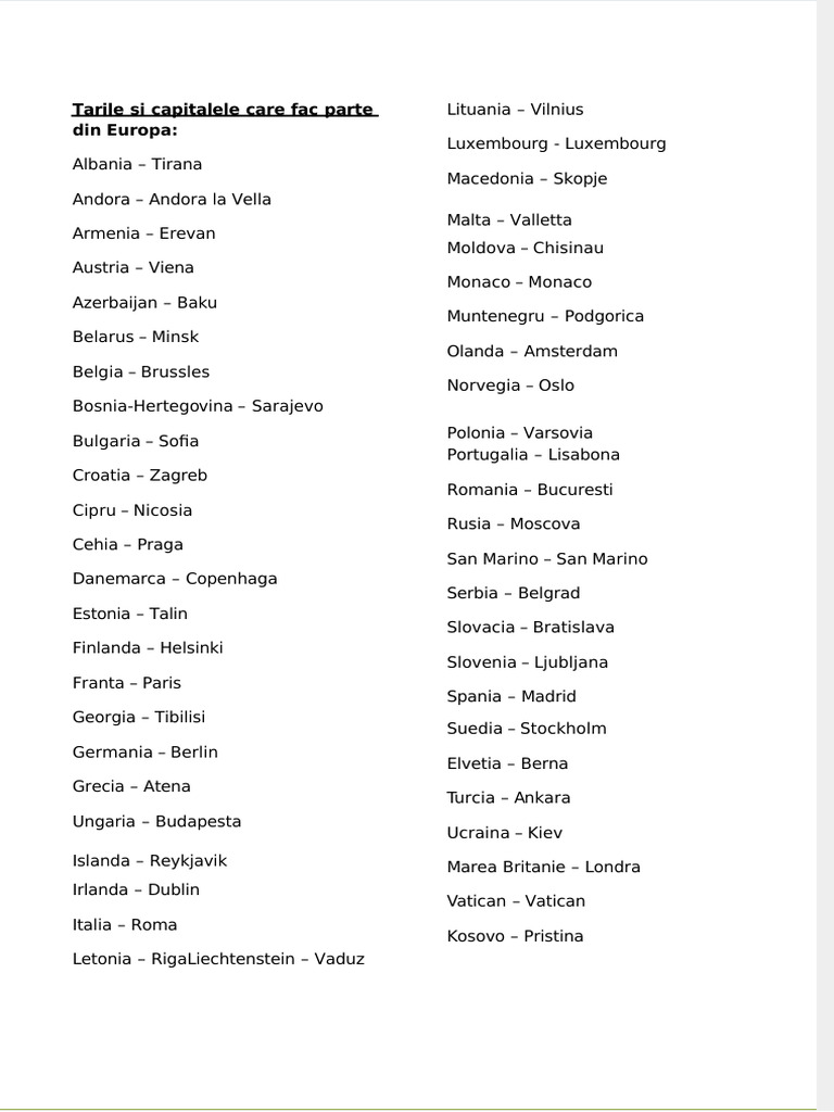 Dokumen - Tips - Tarile Si Capitalele Care Fac Parte Din Europa | PDF