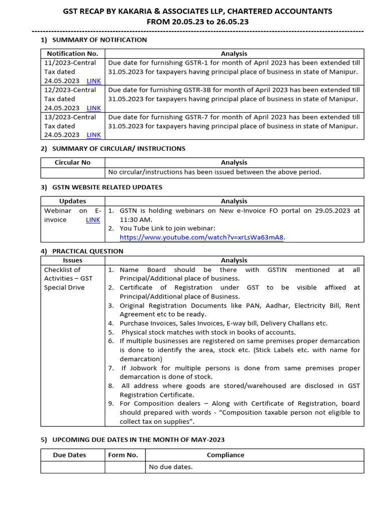 GST Updates: Notifications & Compliance May 2023 | PDF | Economies ...