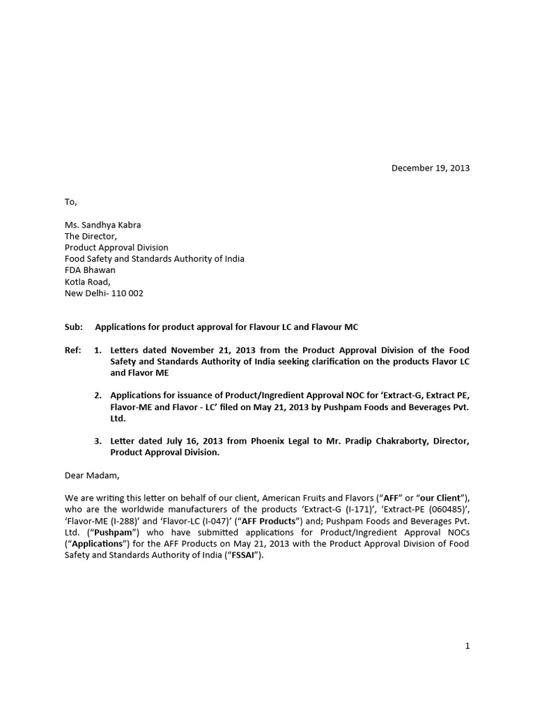 AFP - Letter To PAD Director in Response To Nov 21 Letter From FSSAI ...