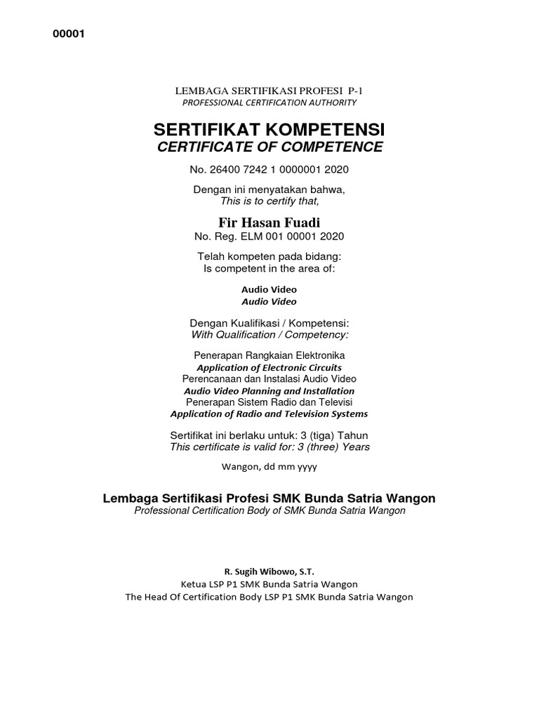 27 - Draft Sertifikat LSP TAV Gabung | PDF