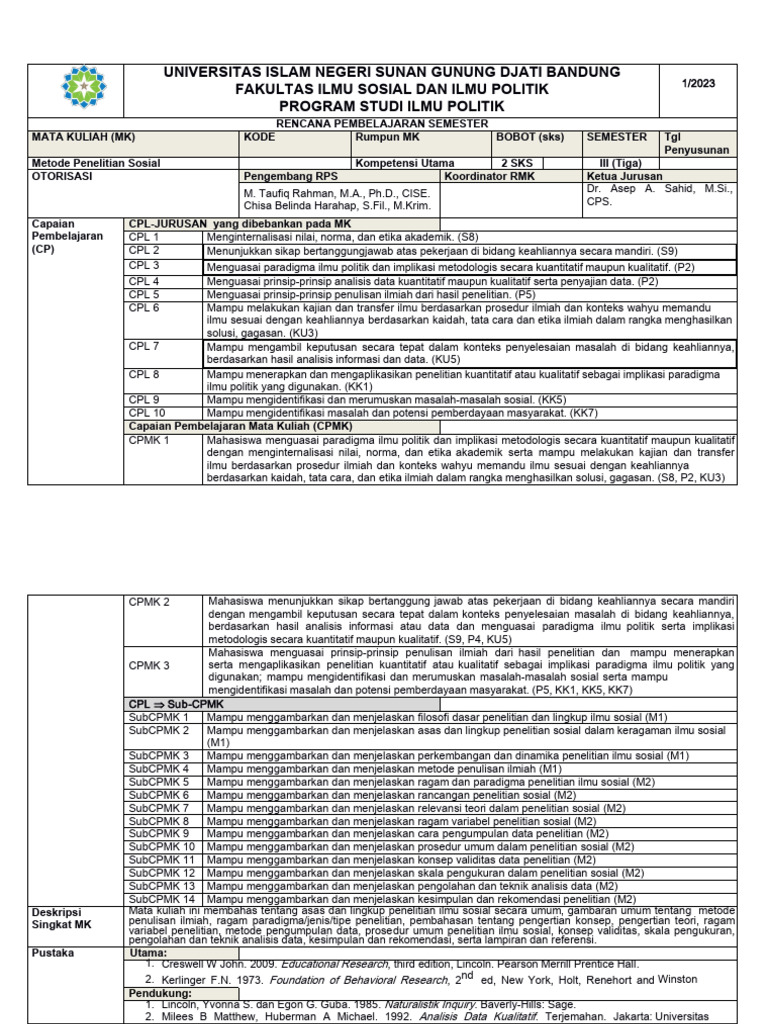 III - RPS Metode Penelitian Sosial | PDF | Komputer